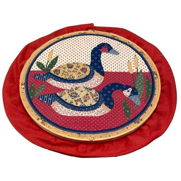 unknown | Art | Vintage Art Work Patch Work Circle Frame Ruffle Red ...